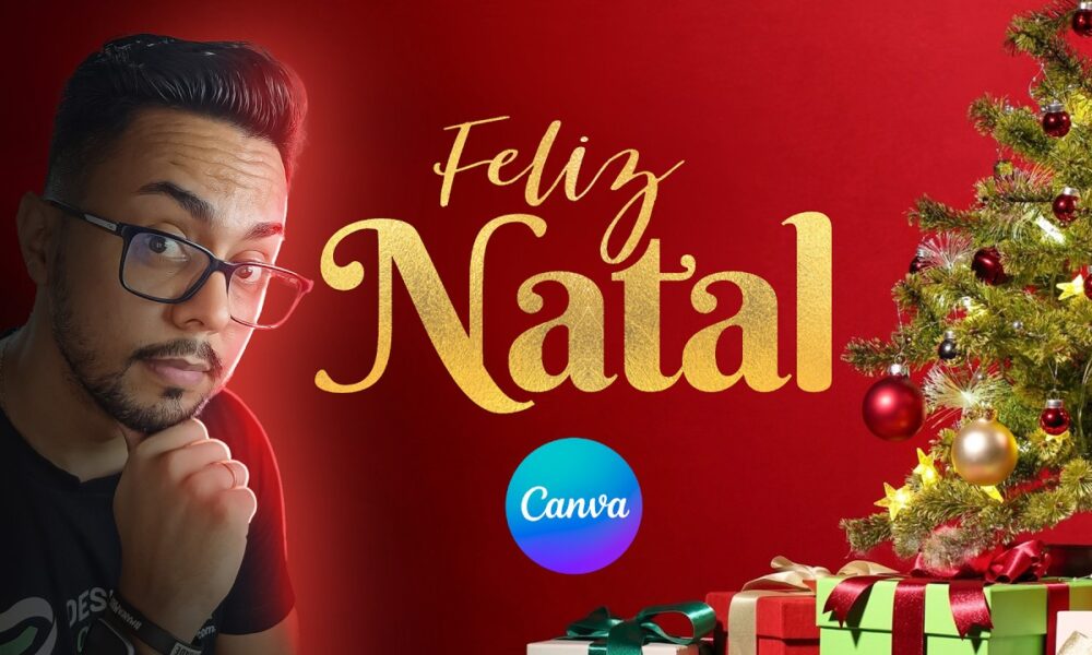 Texto Feliz Natal Dourado no Canva - Foco Digital